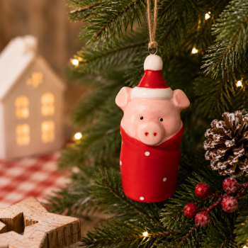 Ceramic Pig in Blanket Christmas Decoration | Handpicked