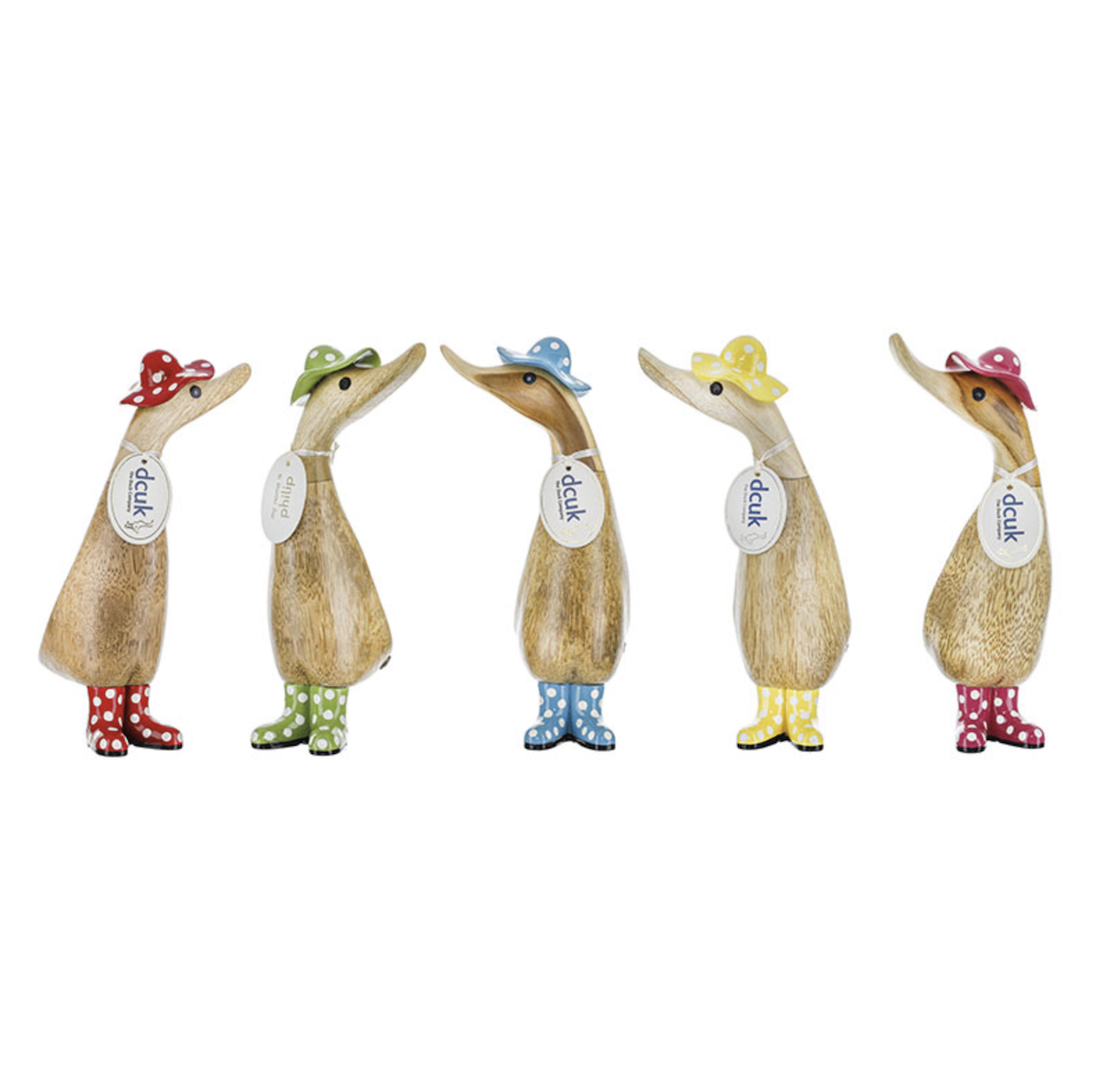 DCUK Spotty Hat & Wellies Wooden Duckling | Gifts Handpicked