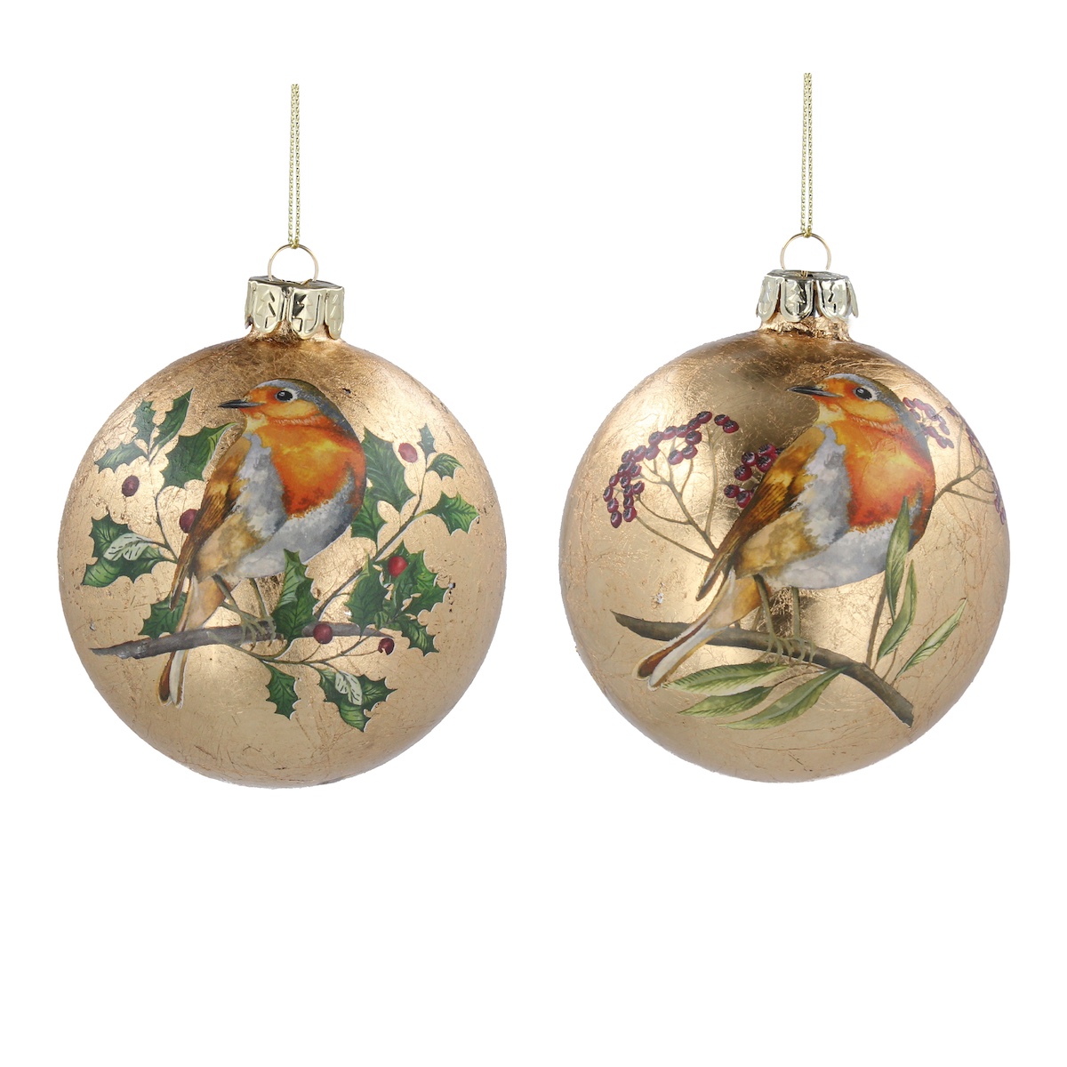 Gisela Graham Golden Robin Christmas Baubles | Handpicked