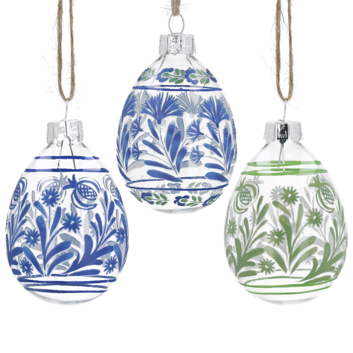 Gisela Graham Blue & Green Foliage Glass Easter Decorations