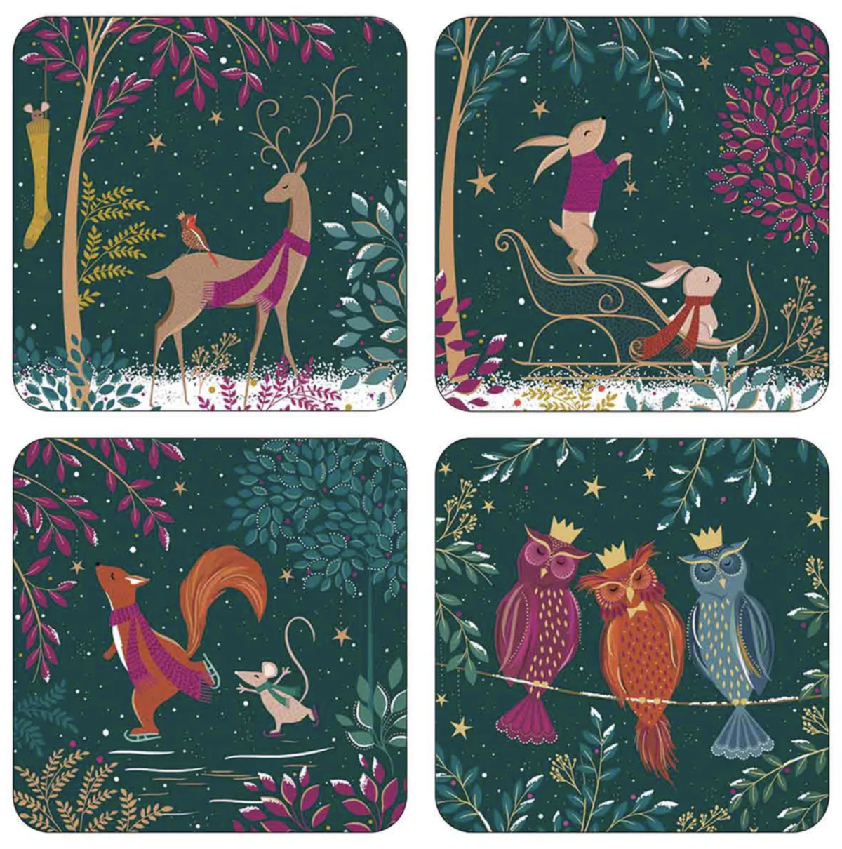Sara Miller Woodland Tales Christmas Coasters | Handpicked