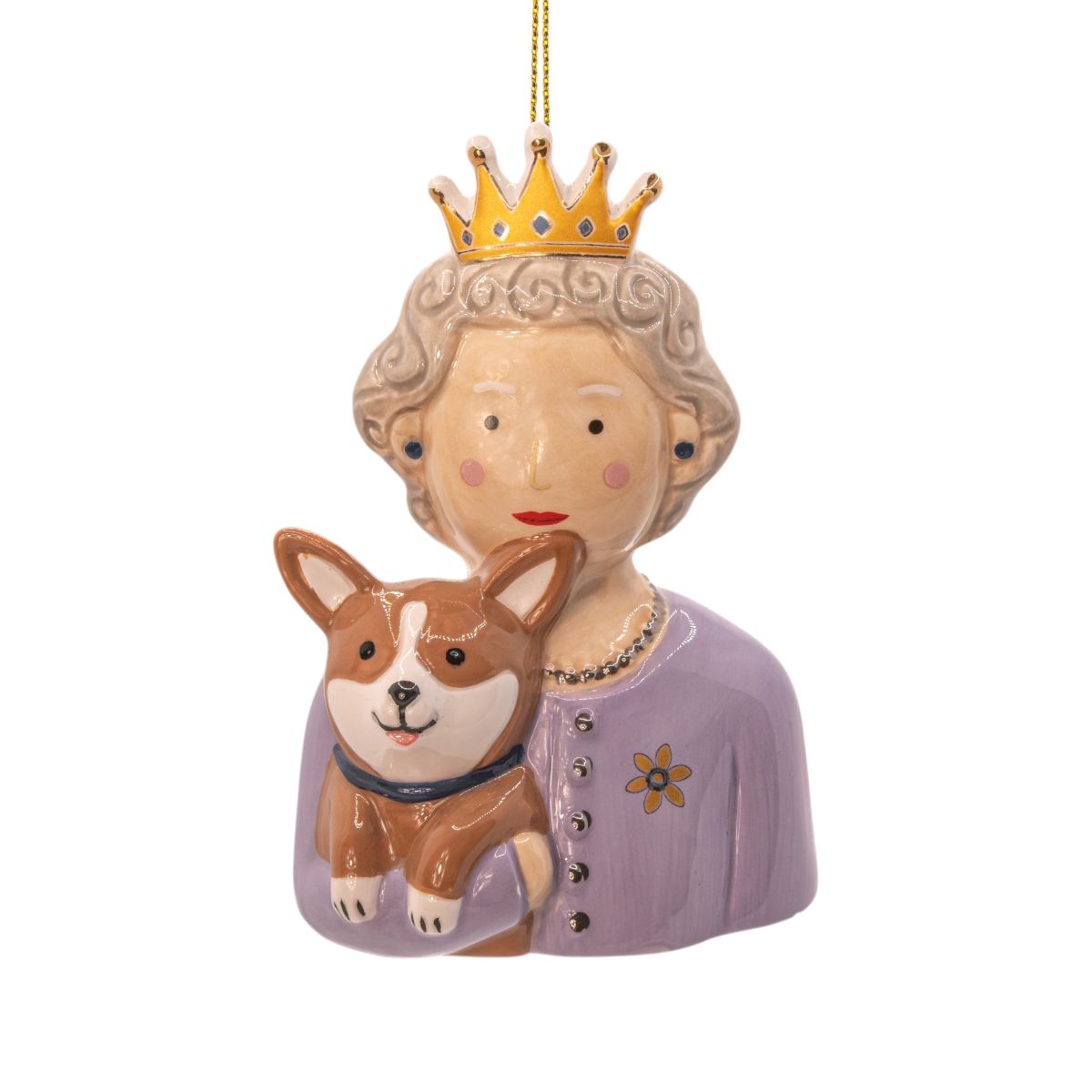Sass & Belle Ceramic Queen and Corgi Christmas Decoration