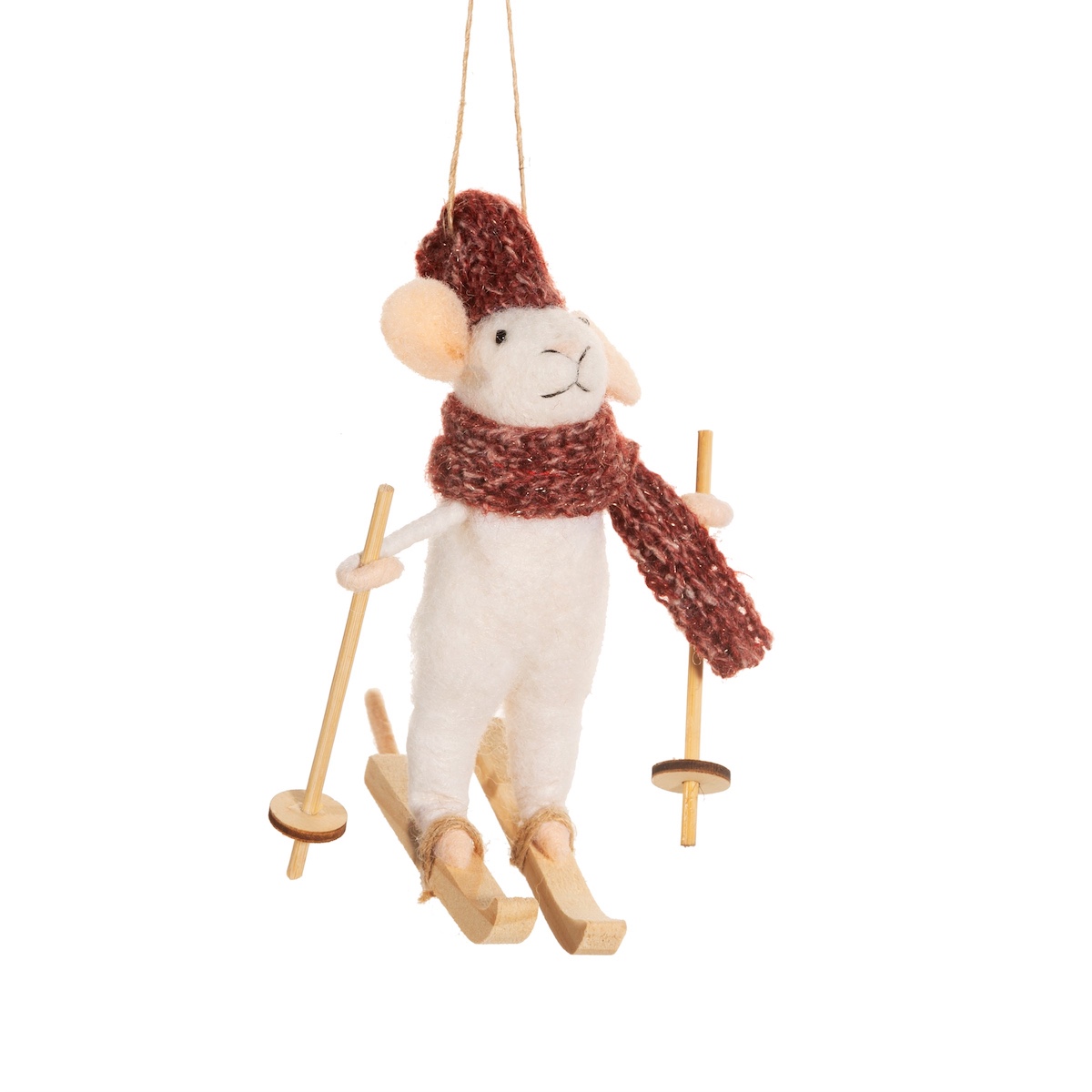 Sass & Belle Felt Skiing Mouse Christmas Decoration | Gifts