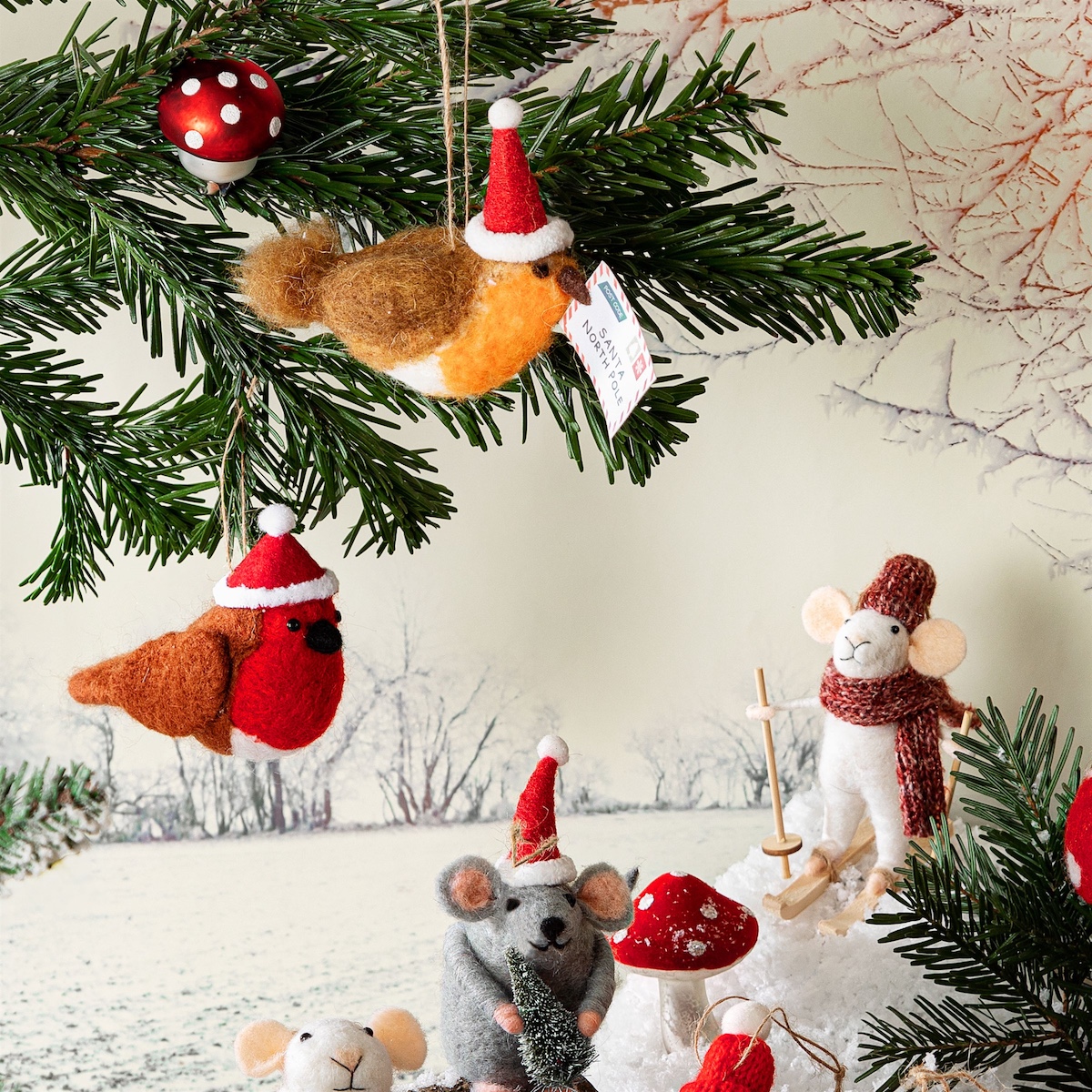 Sass & Belle Felt Skiing Mouse Christmas Decoration | Gifts