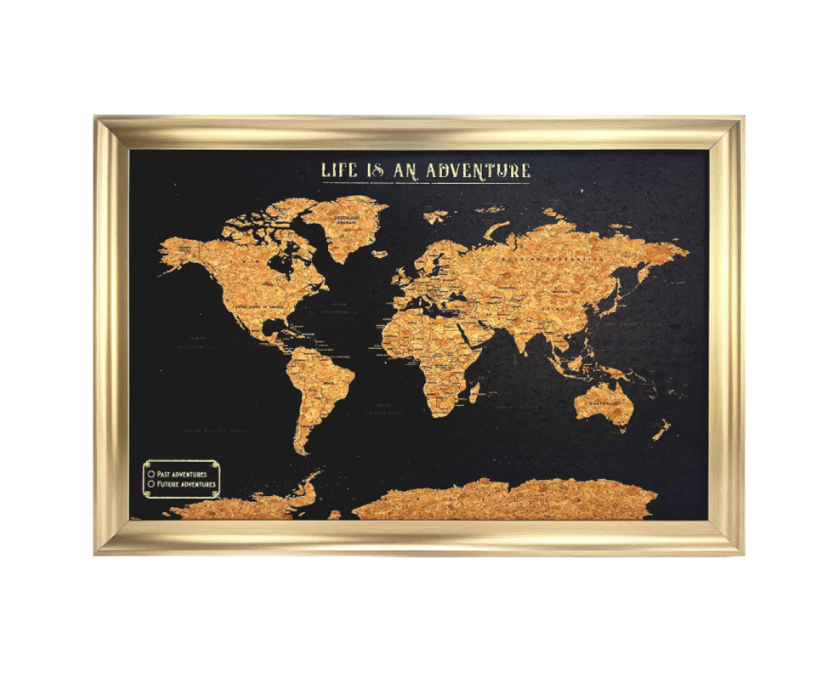 Black & Gold Travel Map with Pins | Gifts from Handpicked